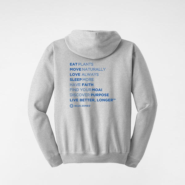 Eat, Move, Love Full-Zip Hooded Sweatshirt - The Blue Zones Store